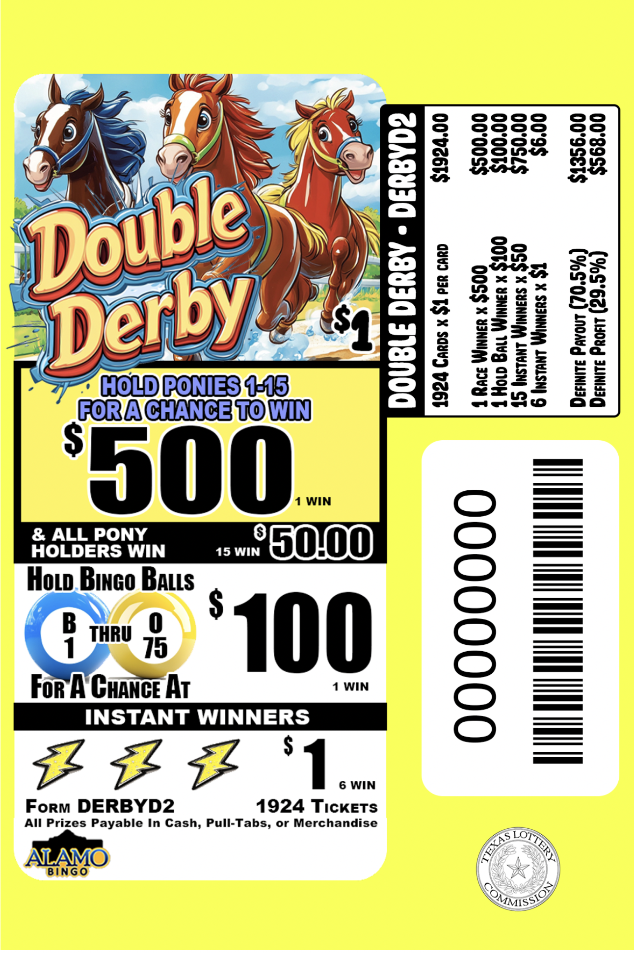 ALAMO: Double Derby (1924 Ct) – TX Bingo Supply